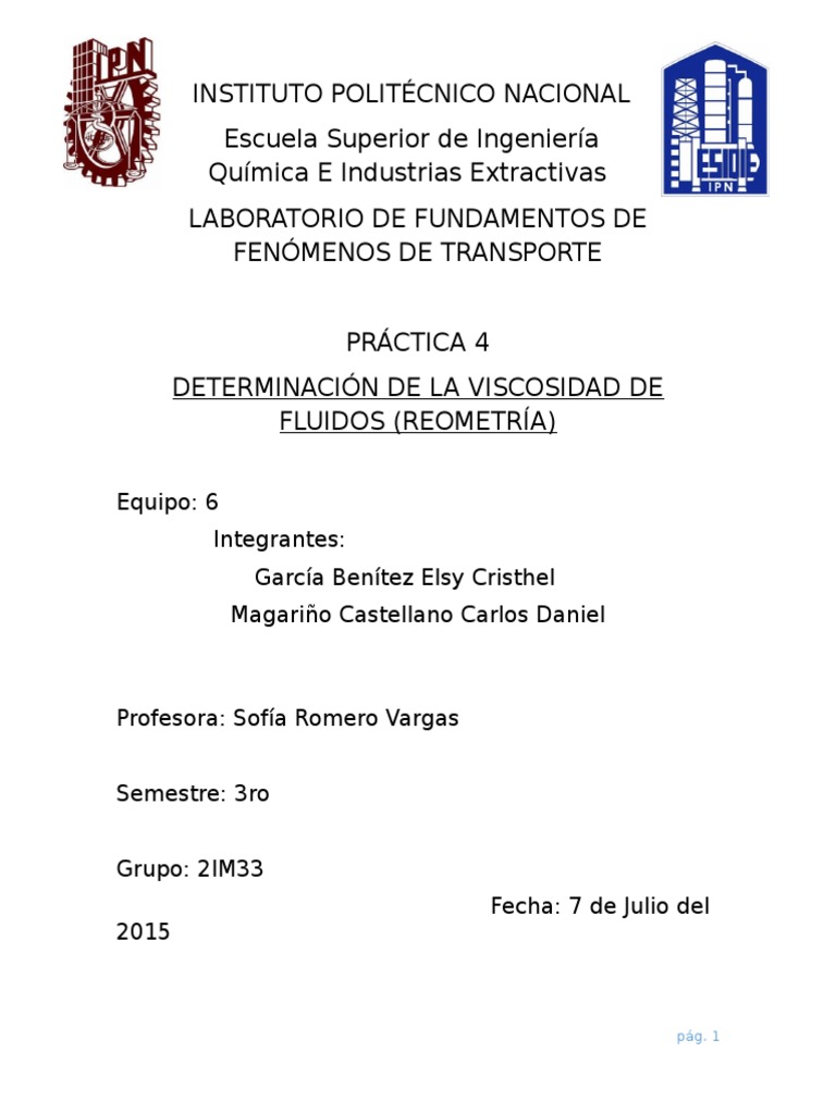 Practica de Reometria | PDF | Reología | Viscosidad