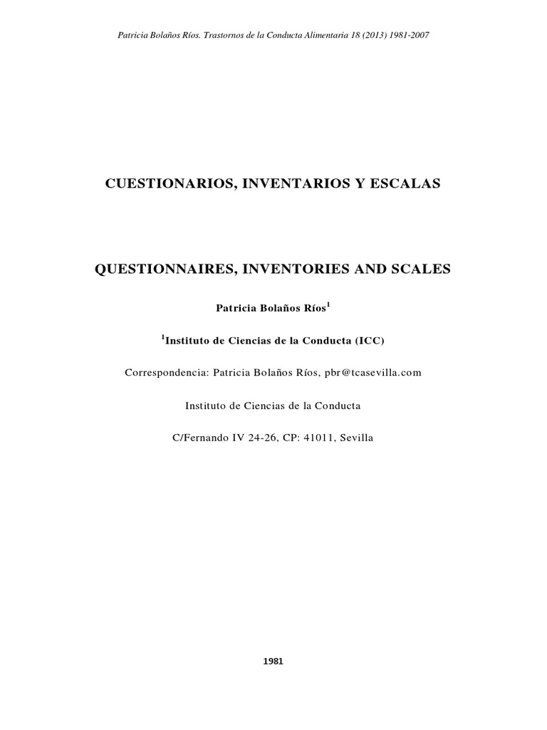 Cuestionarios, Inventarios y Escalas en Tca | PDF | Sicología | Psicología clínica