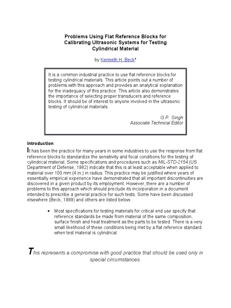 Problems Using Flat Reference Blocks for Ultrasonic Testing of ...