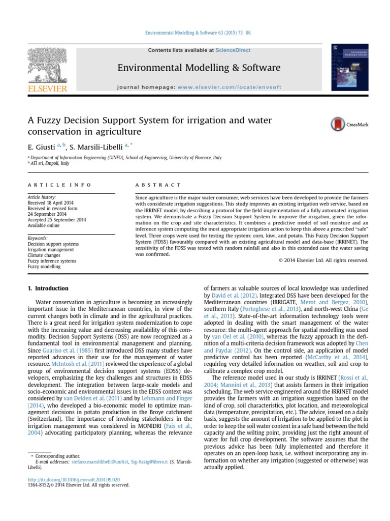 A Fuzzy Decision Support System For Irrigation And Water Conservation In Agriculture Pdf