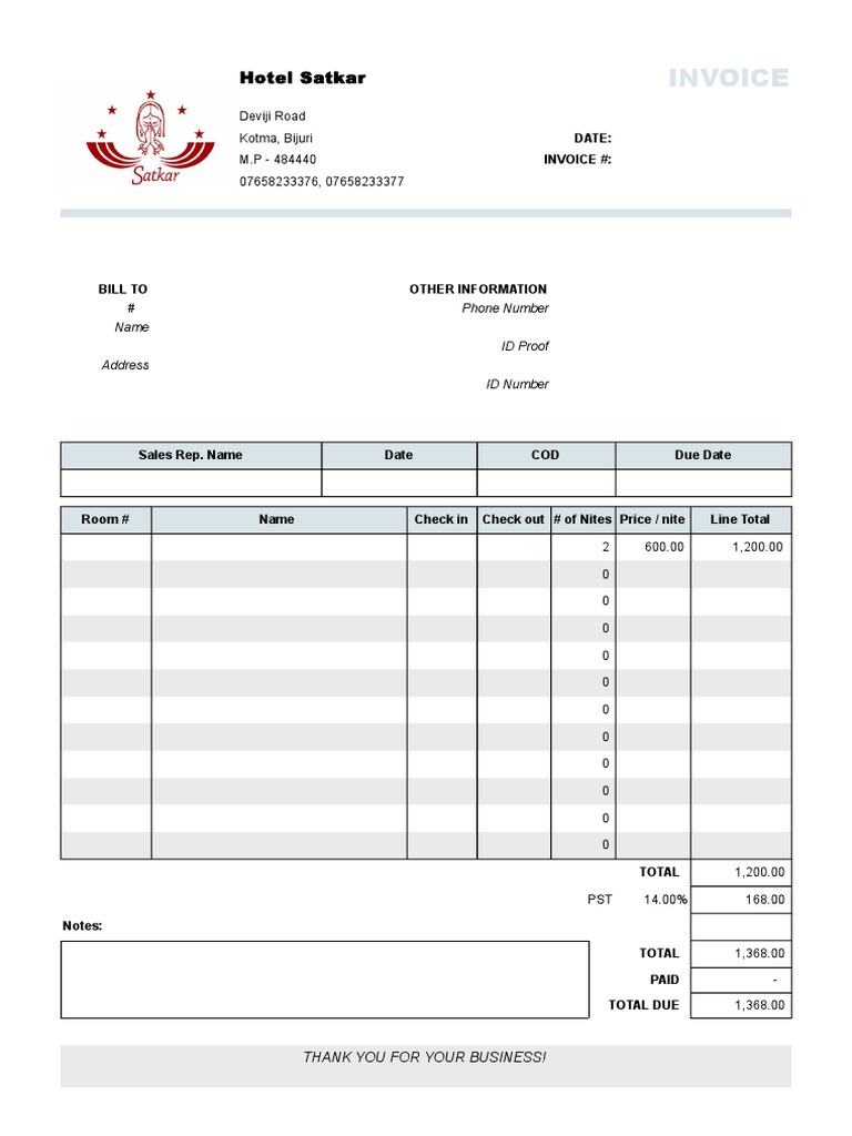 Hotel Bill Format | PDF | Business