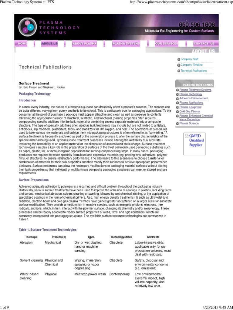 Plasma Technology Systems - PTS | PDF | Ion | Radical (Chemistry)