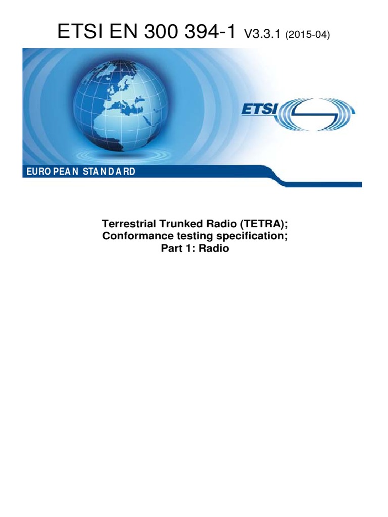 Terrestrial Trunked Radio (TETRA) Conformance Testing Specification ...