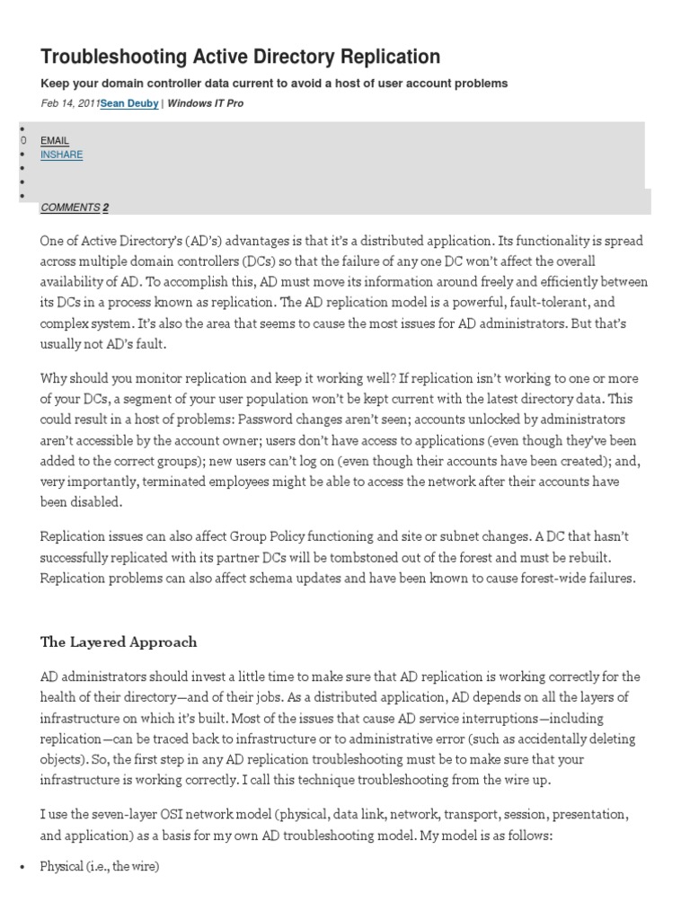 Troubleshooting Active Directory Replication | PDF | Active Directory ...