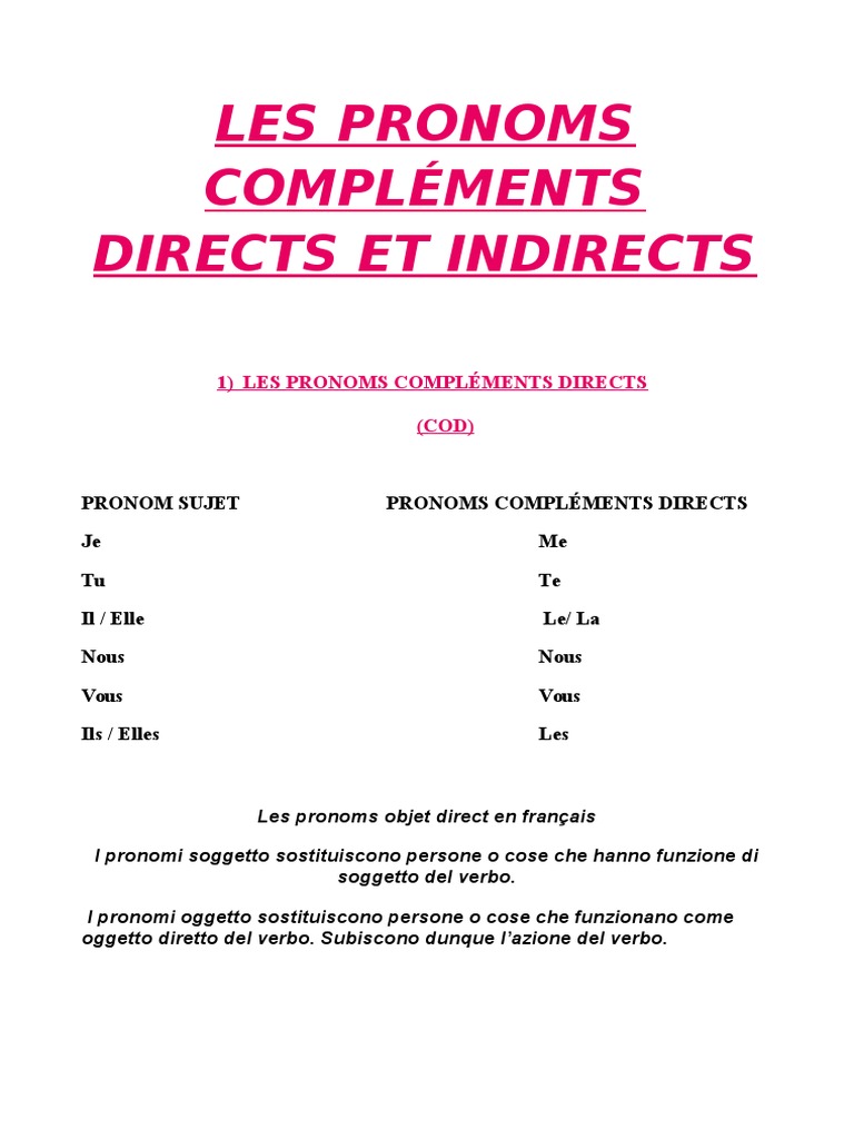 Les Pronoms Compléments Directs Et Indirects | PDF | Pronom | Conjugaison