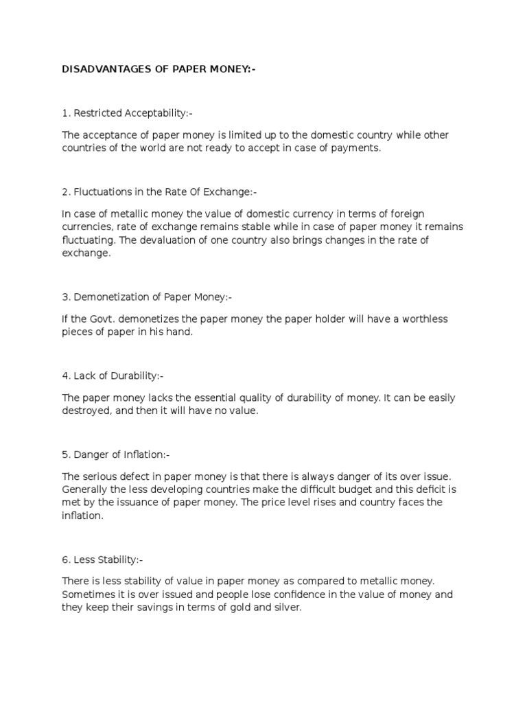 Disadvantages of Paper Money | PDF | Banknote | Money