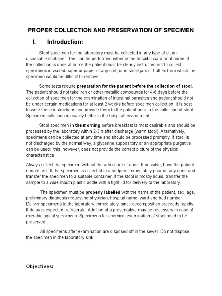 Proper Collection and Preservation of Specimen | Download Free PDF ...
