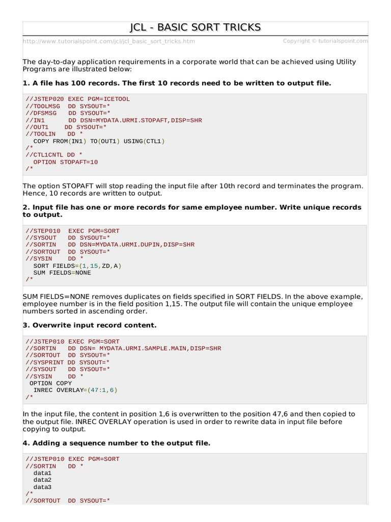 Jcl Basic Sort Tricks | Data | Software