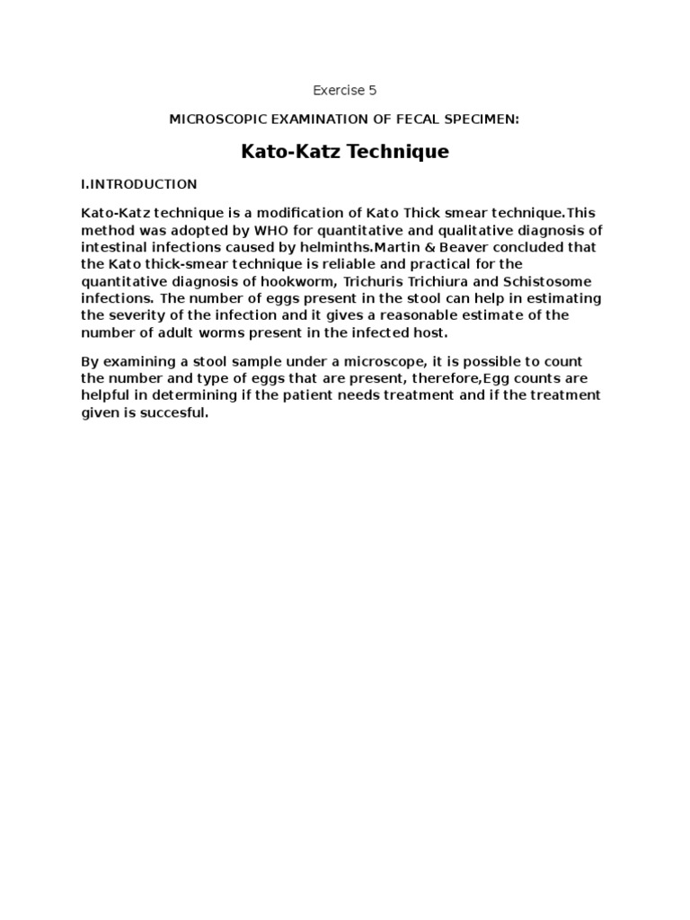 Kato-Katz Technique for Fecal Analysis | PDF
