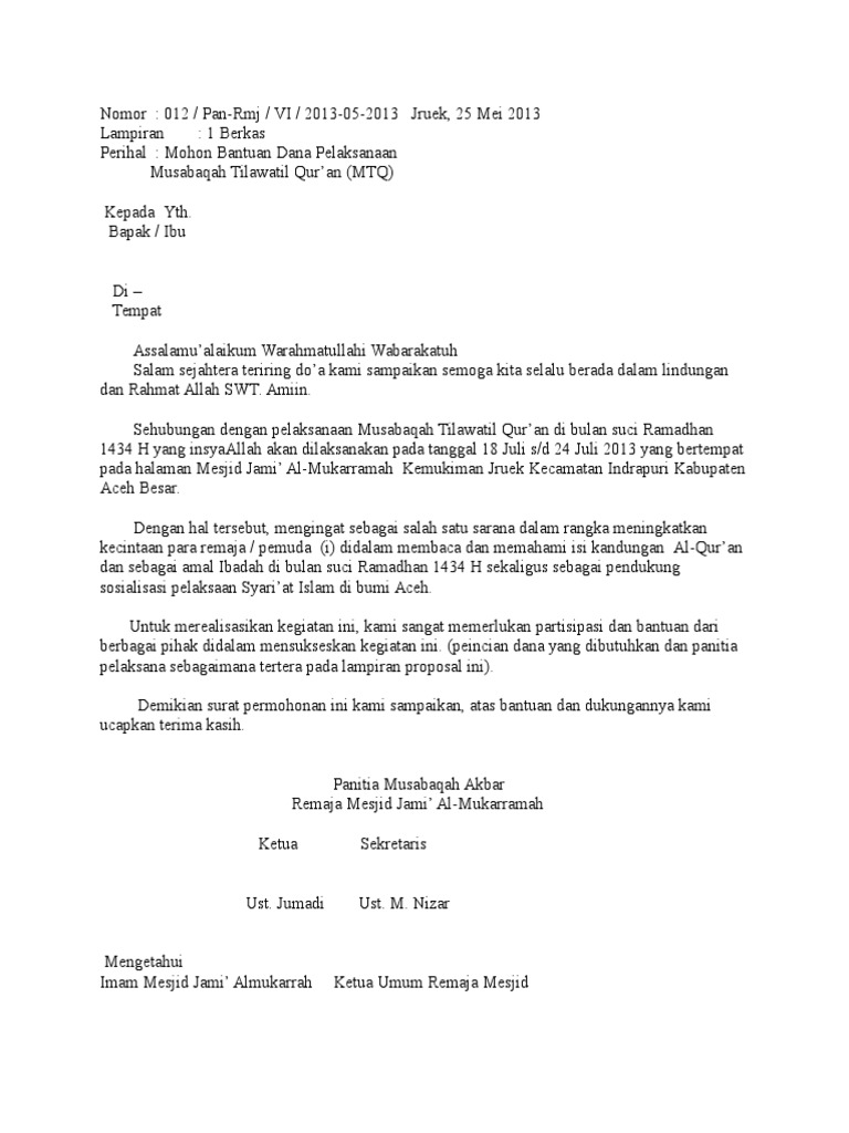 Contoh Proposal MTQ | PDF | Agama & Spiritualitas