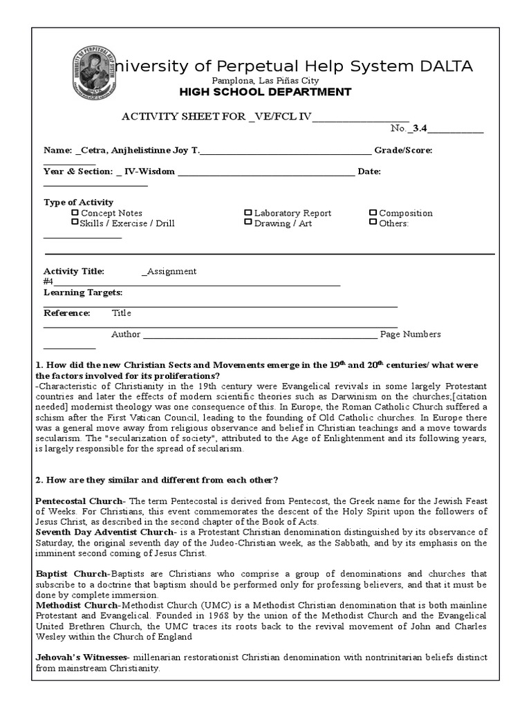 FCL Assignment File | PDF | Ecumenism | Christian Denomination