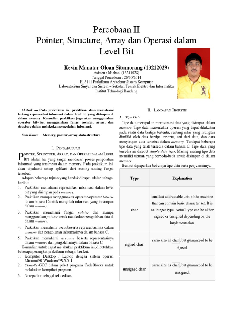 Laporan Praktikum Arsitektur Sistem Komputer - Pointer, Structure, Array Dan Operasi Dalam Level ...