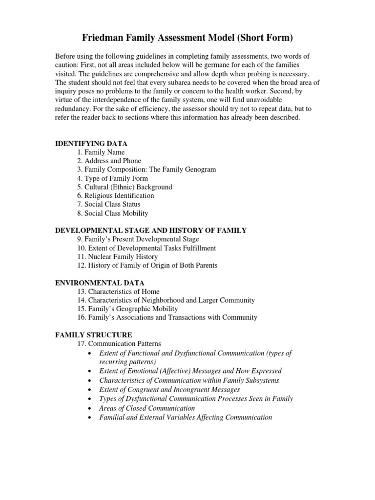 Friedman Family Assessment Model | PDF | Stress (Biology) | Family
