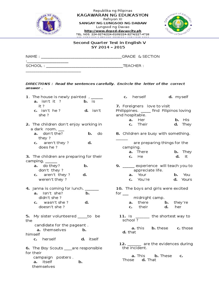 English - Grade 5 | PDF | Sun