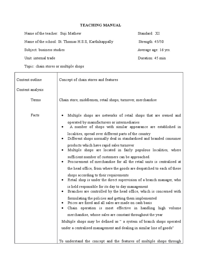 Teaching Manual (1) | Retail | Product (Business)