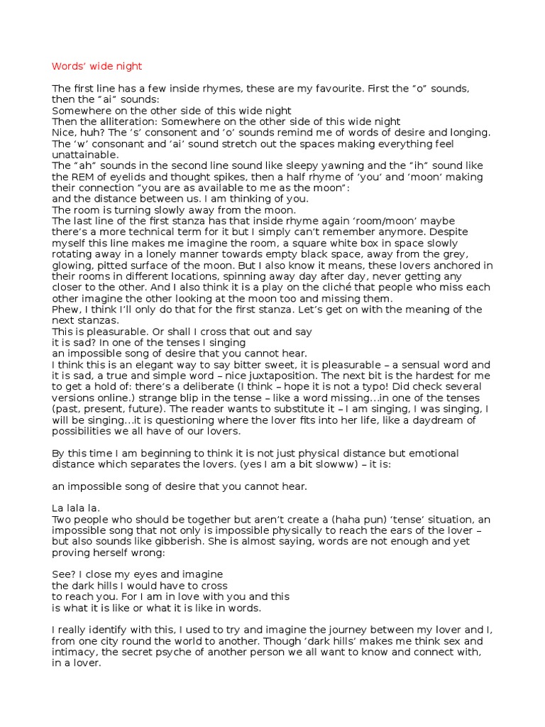 An Analysis of Carol Ann Duffy's Poem 'Words' Wide Night' | PDF | Coal ...