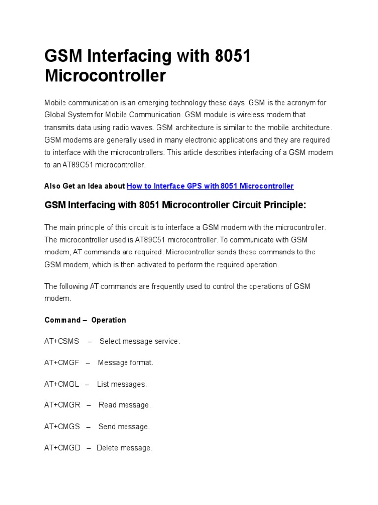 GSM Interfacing With 8051 Microcontroller | PDF | Modem | Electronic Engineering