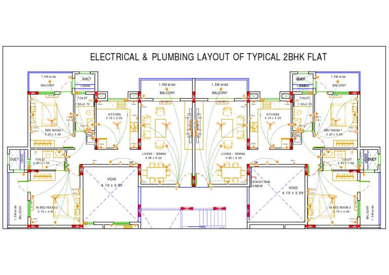 2BHK FLAT Electrical Lay Out Plan | PDF