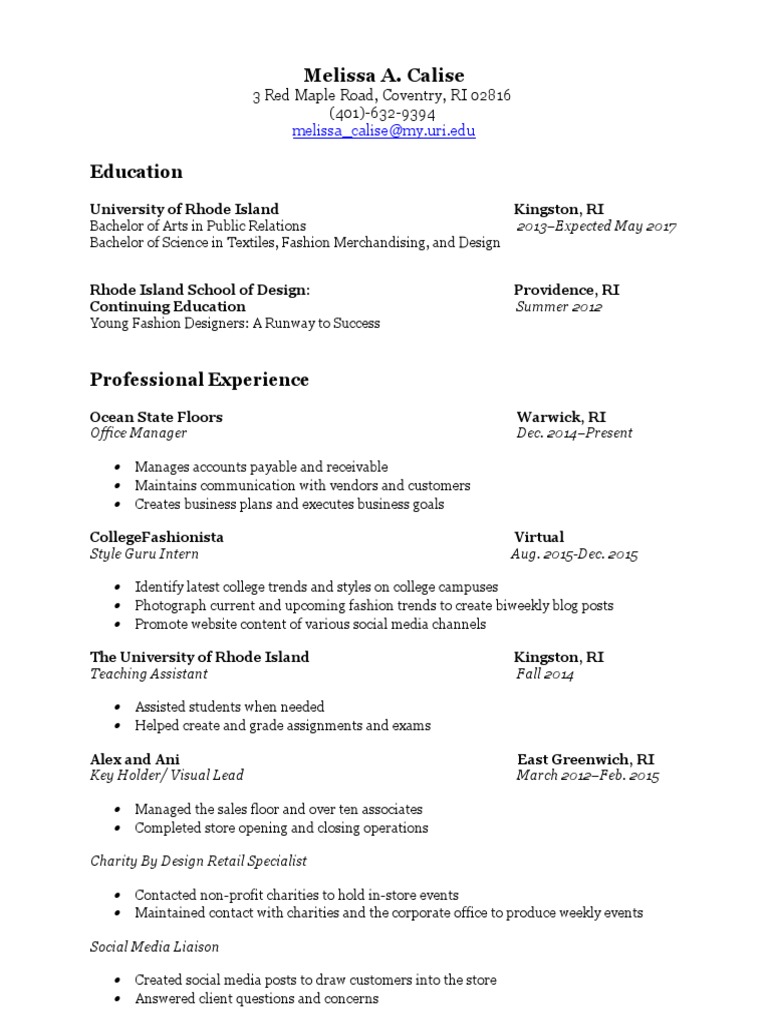 Melissa Calise: PR & Fashion Resume | PDF | Career & Growth