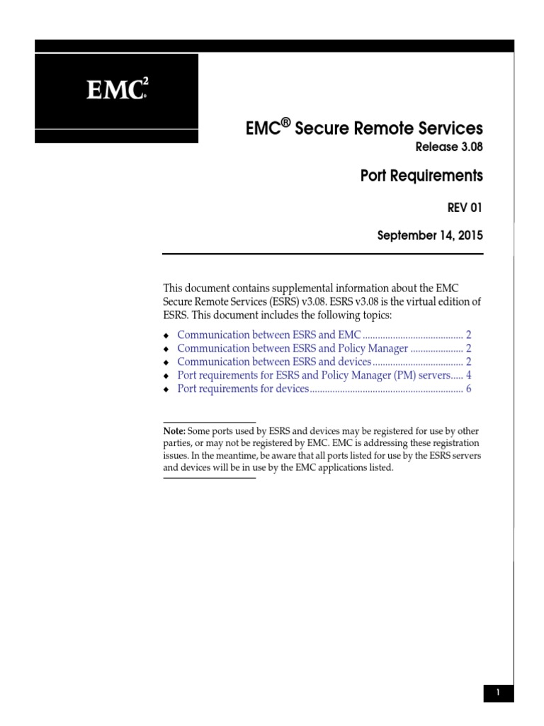 EMC Secure Remote Services Release 3.08 Port Requirements | PDF | Port ...