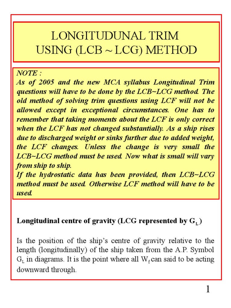 1h Longitudunal Trim LCB LCG Method | PDF | Buoyancy | Naval Architecture