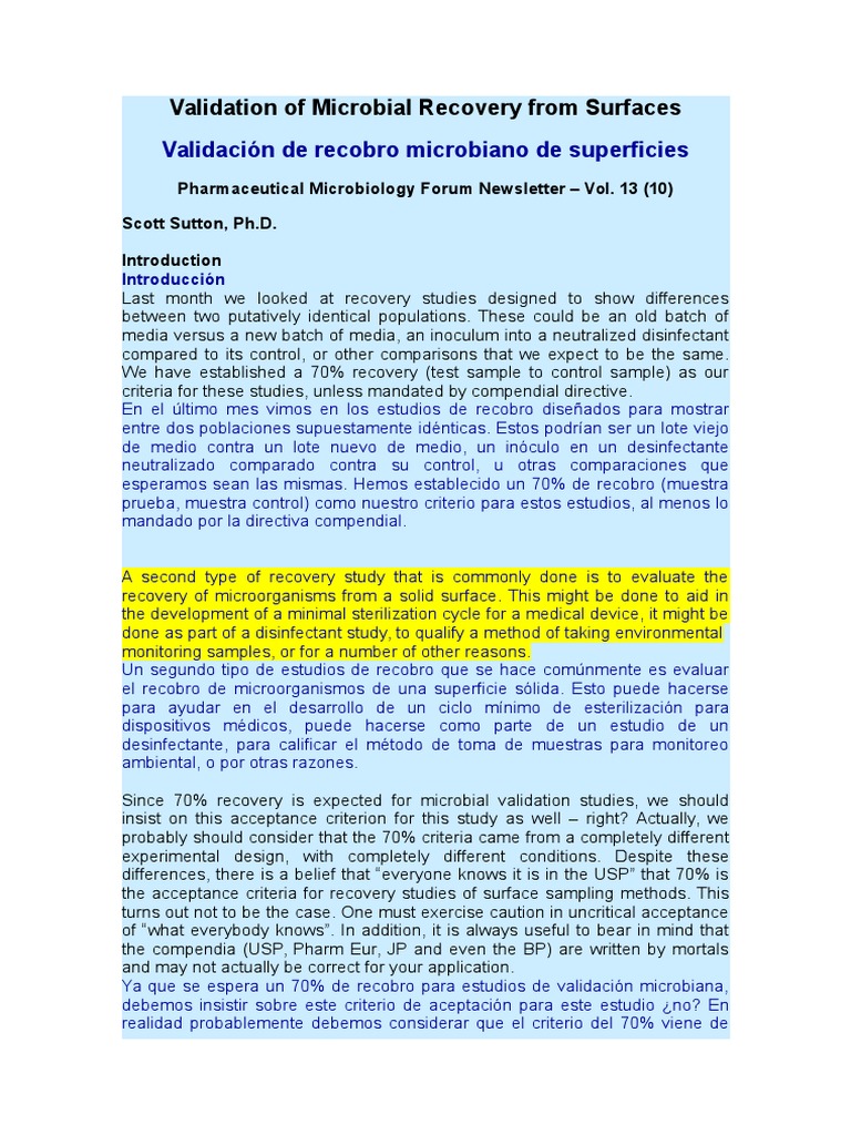 Microbial Recovery from Surfaces Validation | PDF | Clinical Pathology ...