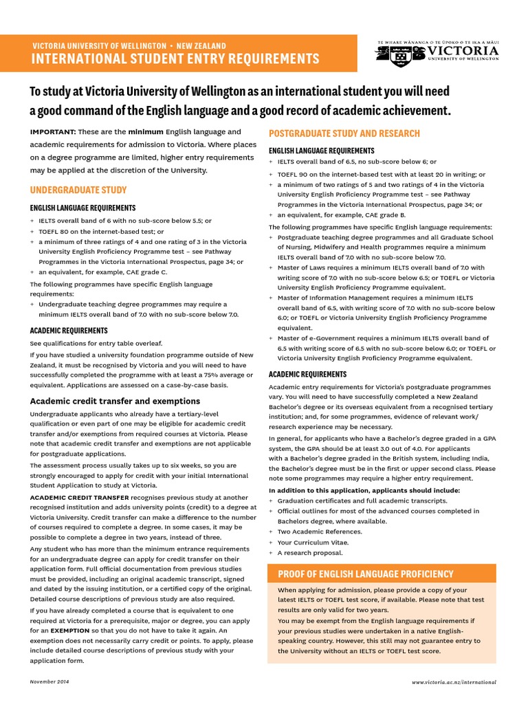 Vuw Vi Entry Requirements | PDF | Academic Degree | Postgraduate Education