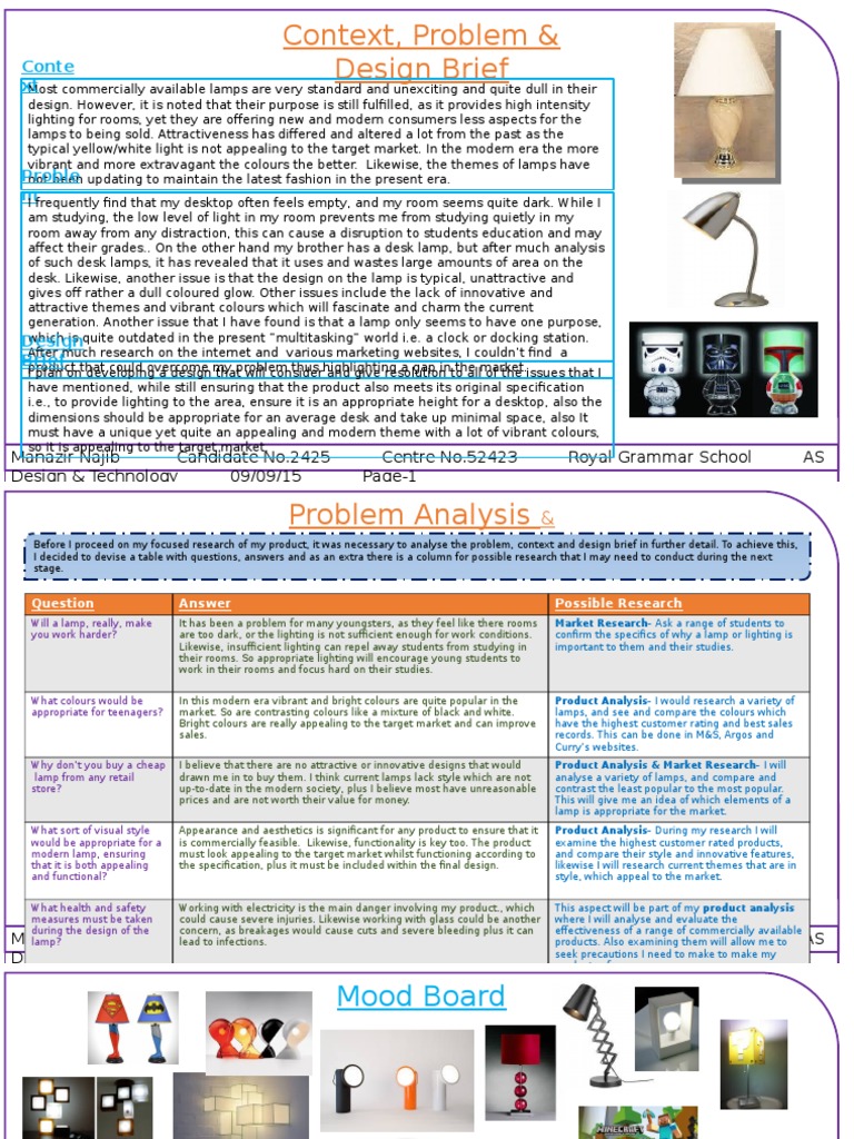 DT A-Level Course Work Lamp | PDF | Wood | Lighting