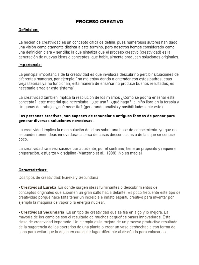 Proceso Creativo | PDF | Creatividad | Ciencia cognitiva