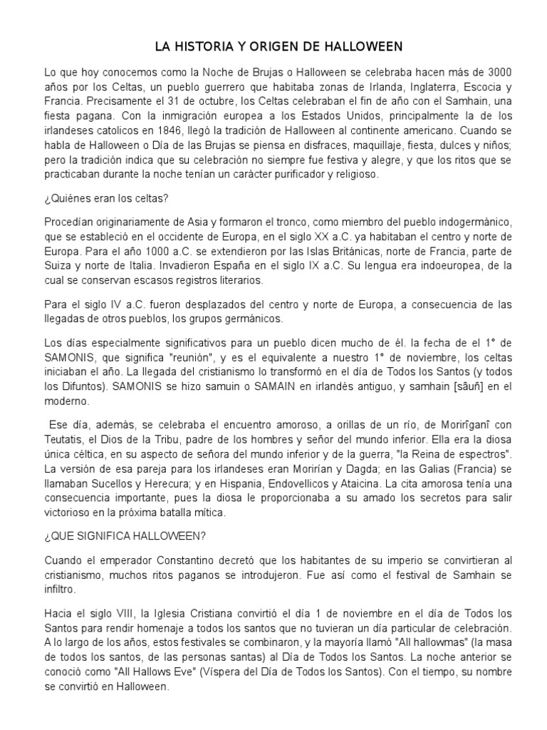 Historia y Origen de Halloween | PDF | Víspera de Todos los Santos ...