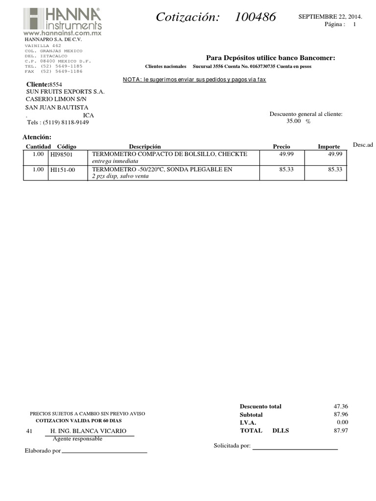Cotizav Sun Fruits Termom | PDF