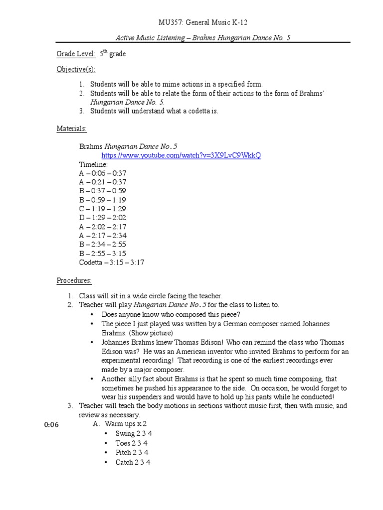 Active Listening Lesson Plan | PDF | Johannes Brahms | Educational ...