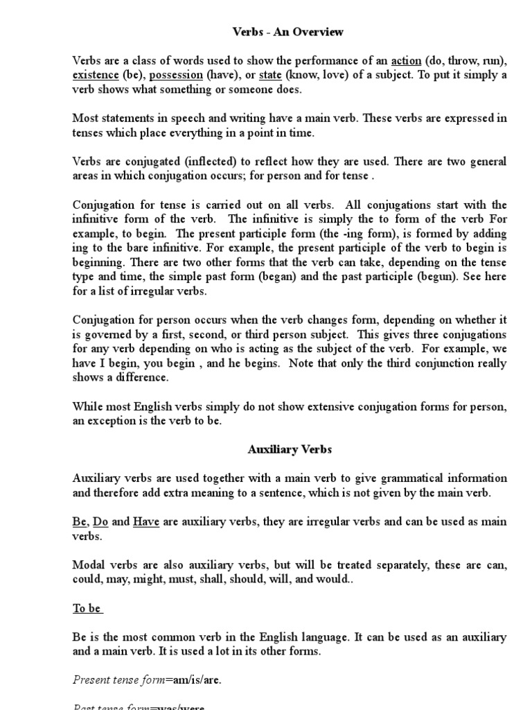Action Verbs | PDF | Verb | Grammatical Tense