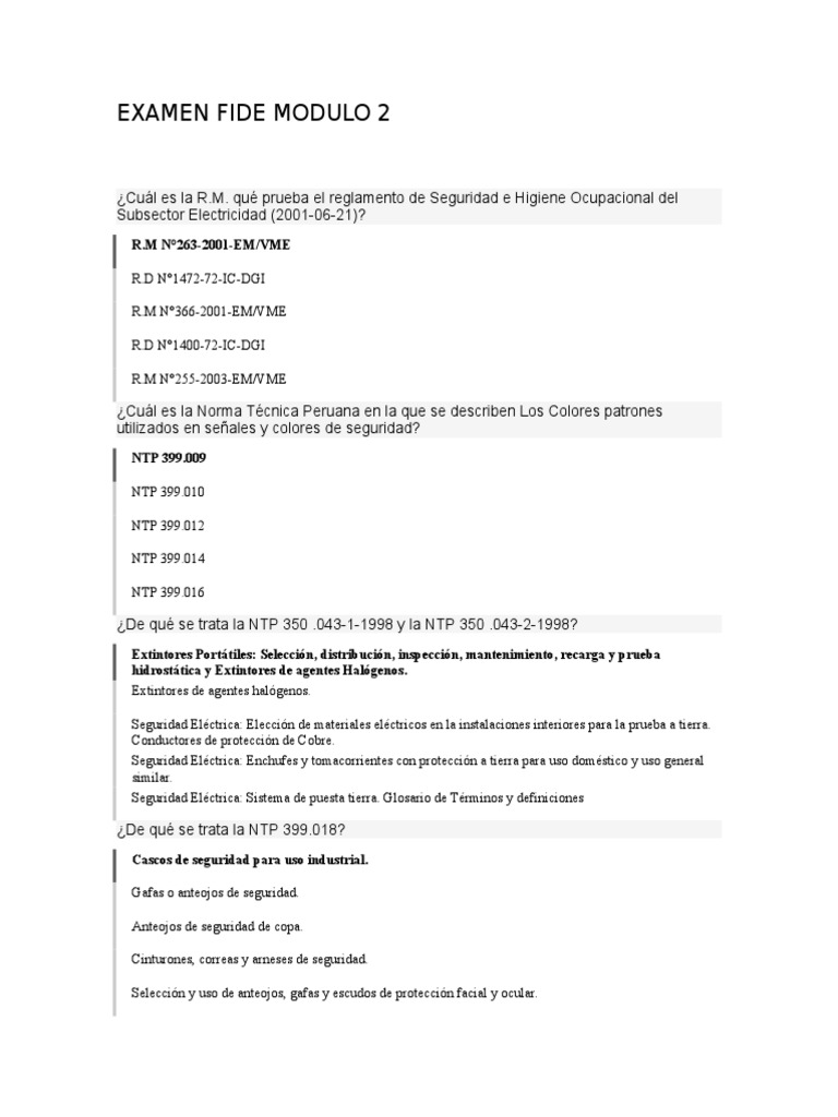 Examen Fide Modulo 2 | Descargar gratis PDF | Derecho laboral | La seguridad