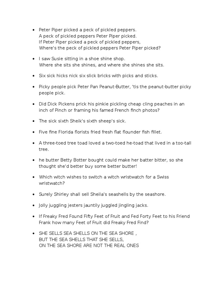 Peter Piper Picked A Peck of Pickled Peppers | PDF