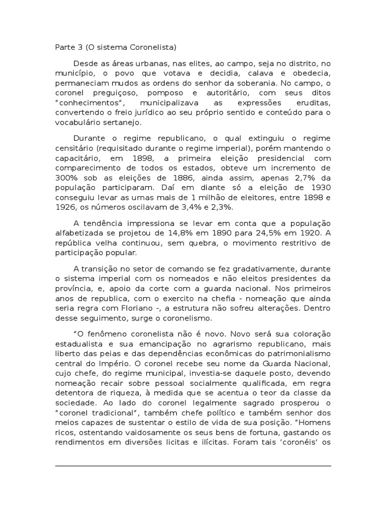 Resumo - Parte 3 - Capitulo XIV - Os Donos Do Poder | PDF | República | Coronel