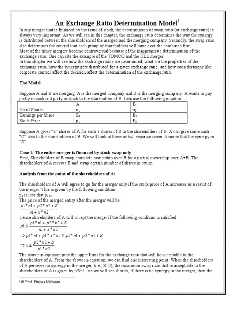 An Exchange Ratio Determination Model | Mergers And Acquisitions | Stocks