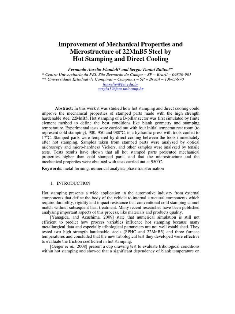 Enhancing 22MnB5 Steel via Hot Stamping | PDF | Ultimate Tensile ...