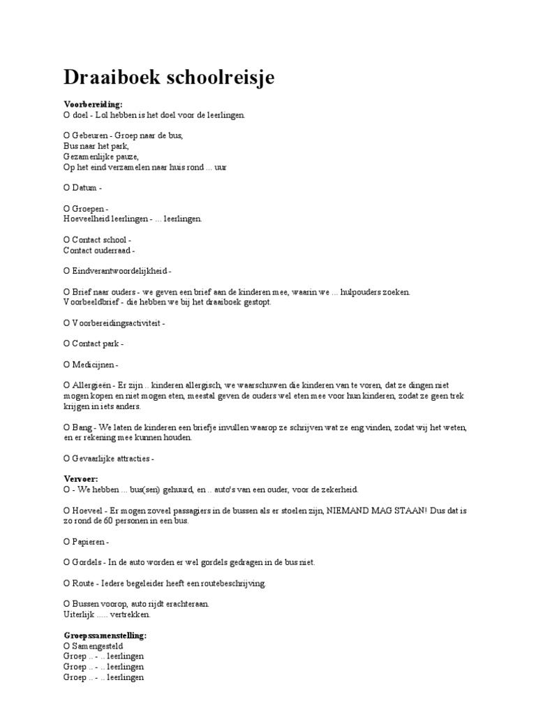 Draaiboek Schoolreisje | PDF