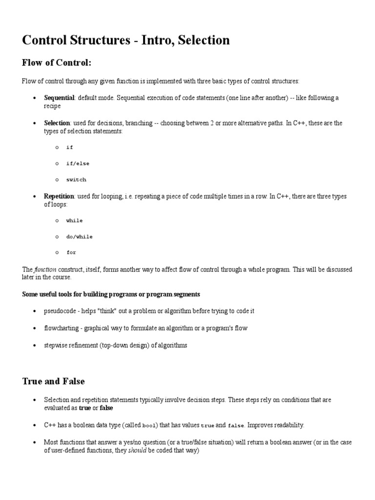 Control Structures | PDF | Control Flow | Boolean Data Type