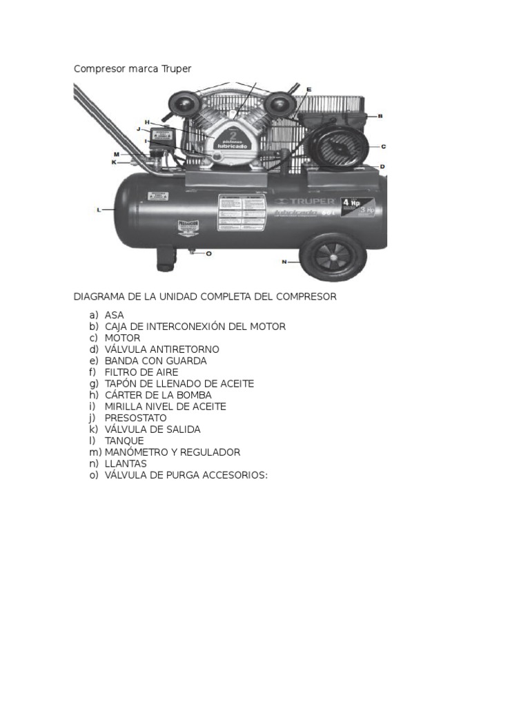 Diagrama Completo Compresor Truper | PDF | Herramientas | Compresor de gas