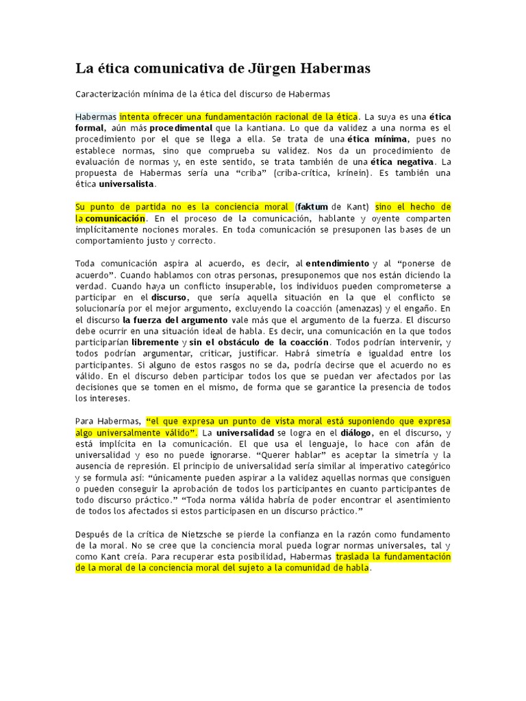 La Ética Comunicativa de Jürgen Habermas | PDF | Jürgen Habermas ...