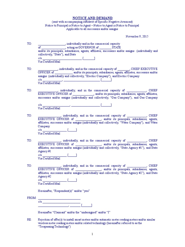 Notice Demand Universal Master Template | PDF | Trespass | Natural And ...