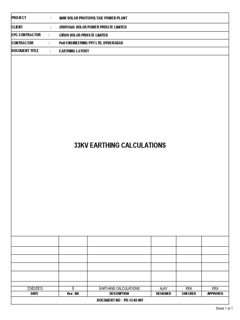 Earthing Design Calculations For Solar Power Plant Subsbations | PDF ...