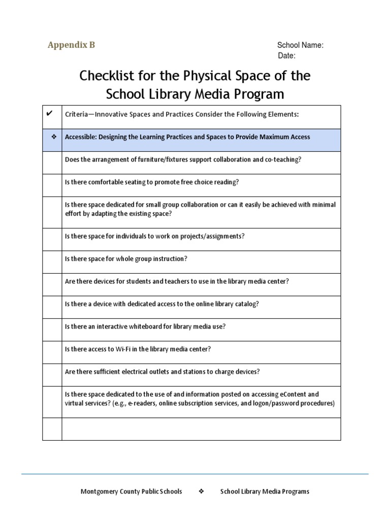 School Library Media Space Checklist | PDF