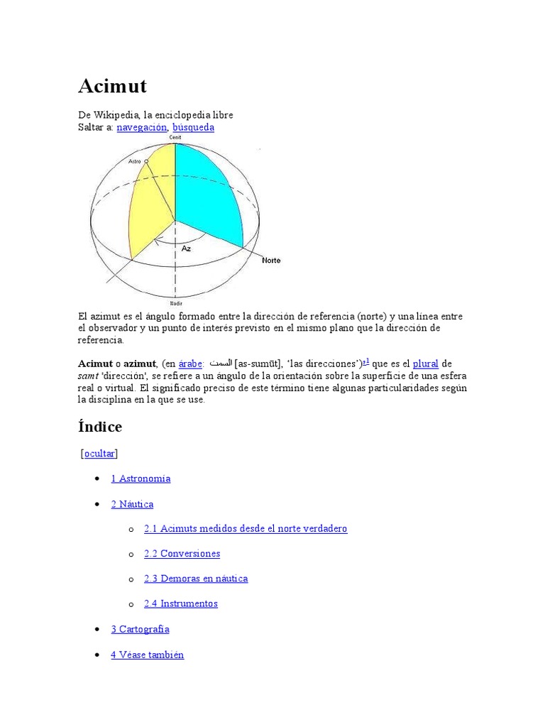 Definición y usos del acimut | PDF | Azimut | Geometría analítica