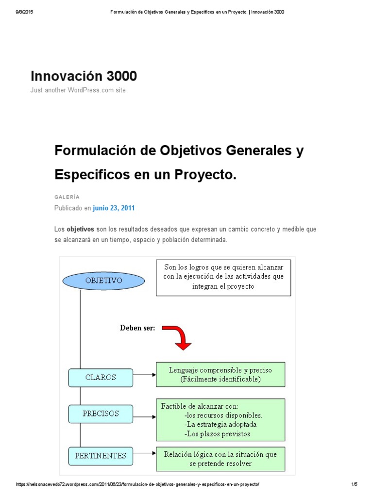 Formulación de Objetivos Generales y Especificos en Un Proyecto | PDF ...