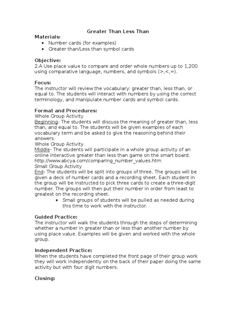 Greater Than Less Than | PDF