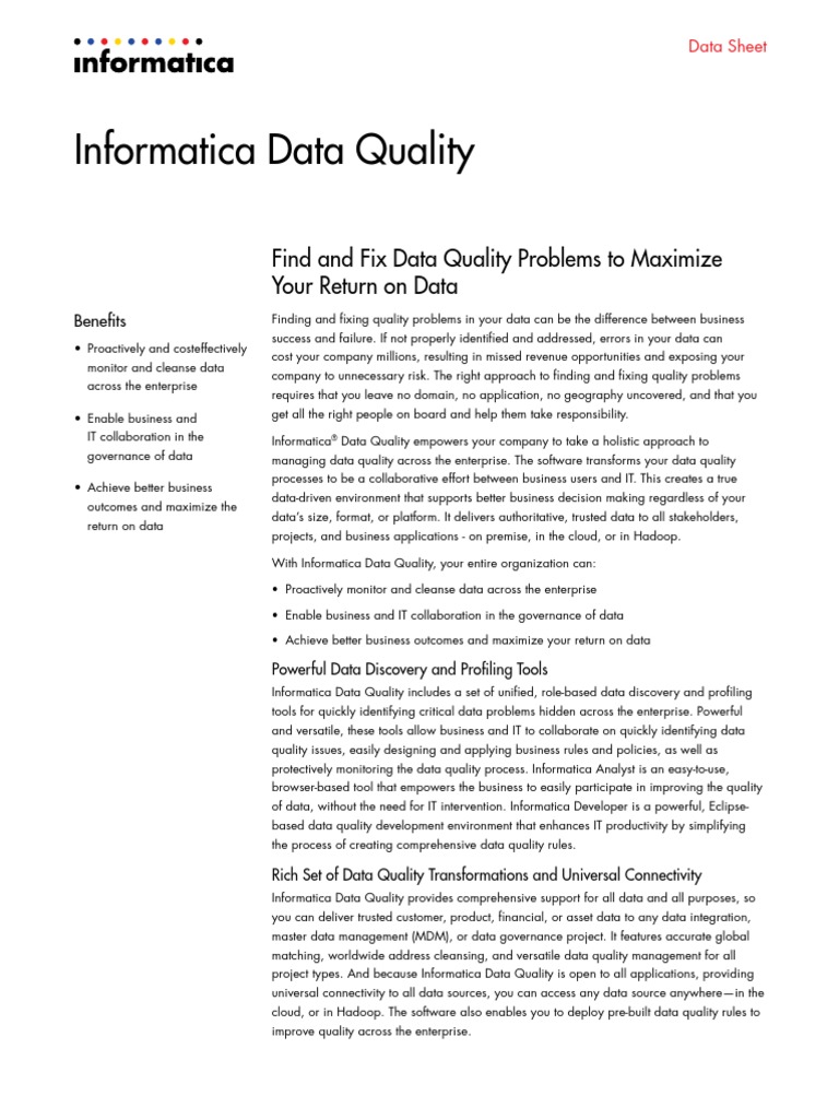 Informatica Data Quality Data Sheet | PDF | Data Quality | Cloud Computing