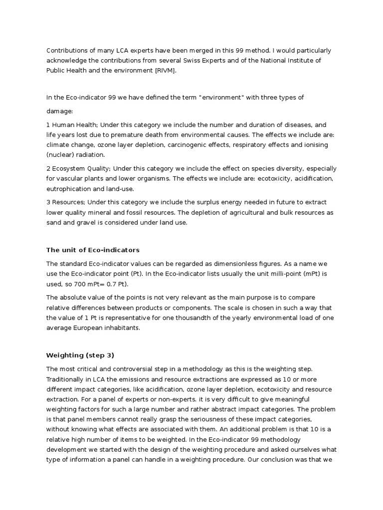 ECO Indicator '99 | PDF | Life Cycle Assessment | Environmental Science